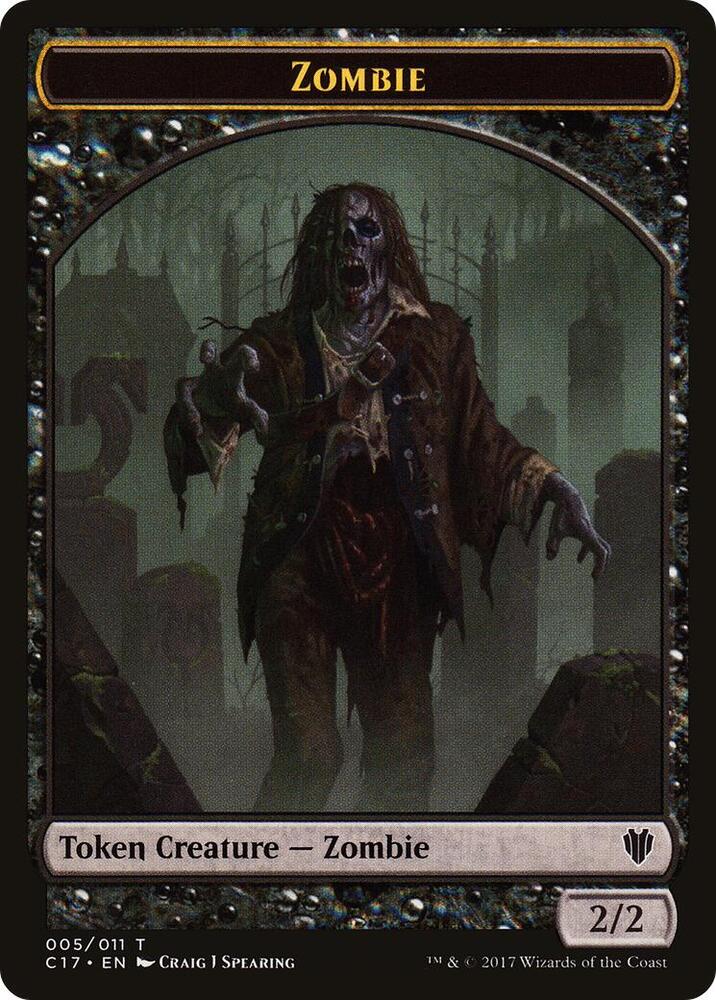 Zombie // Gold Double-Sided Token - Commander 2017 - Magic: The Gathering