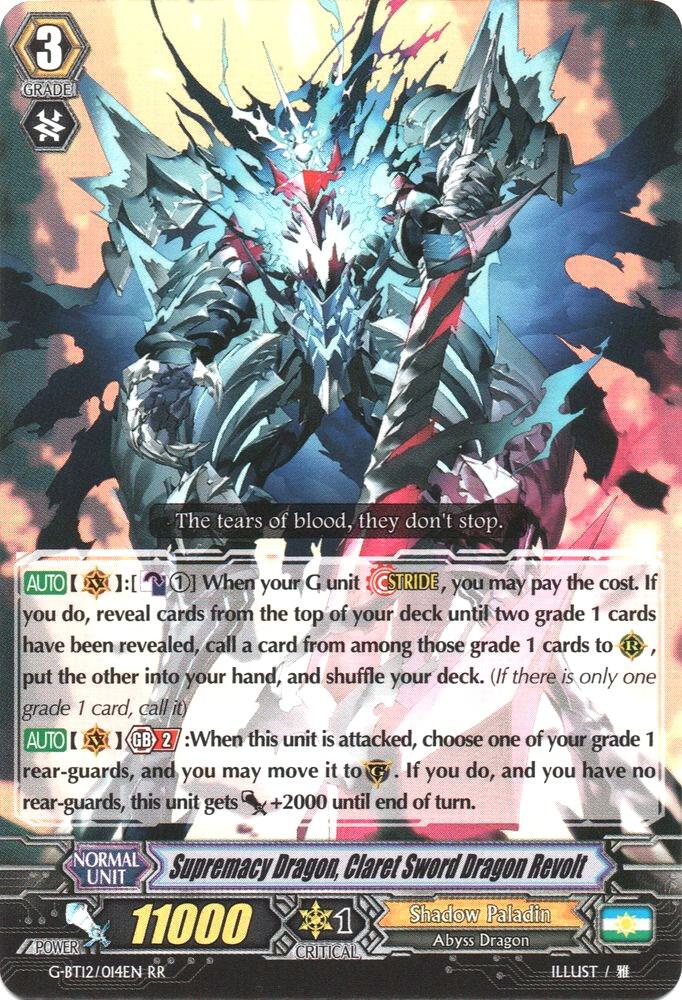 Supremacy Dragon, Claret Sword Dragon Revolt - G-BT12: Dragon King's Awakening - Cardfight Vanguard