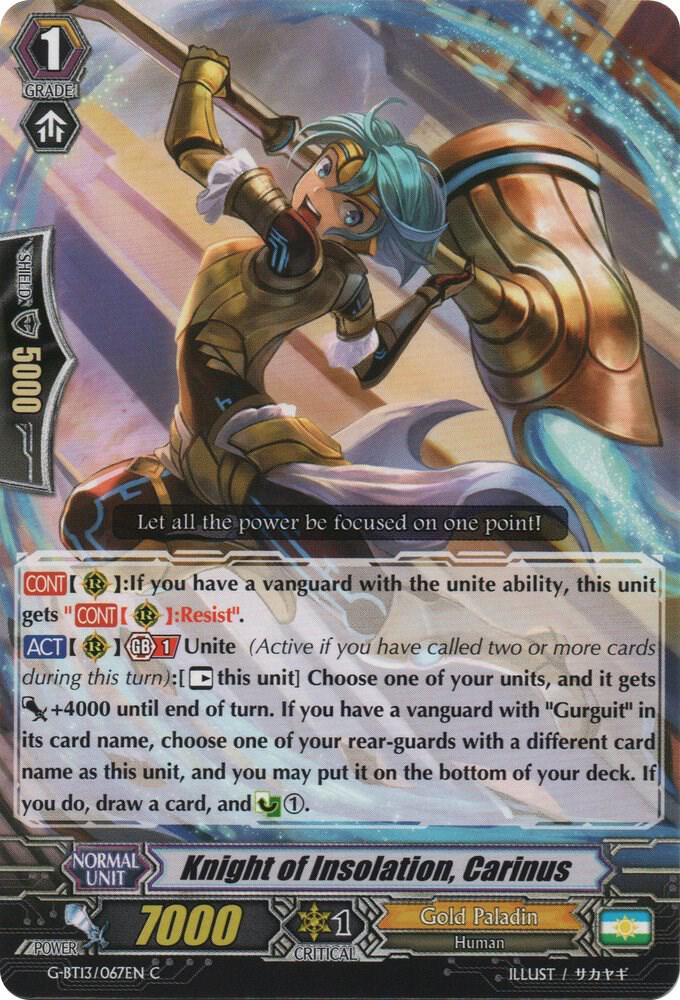 Knight of Insolation, Carinus - G-BT13: Ultimate Stride - Cardfight Vanguard