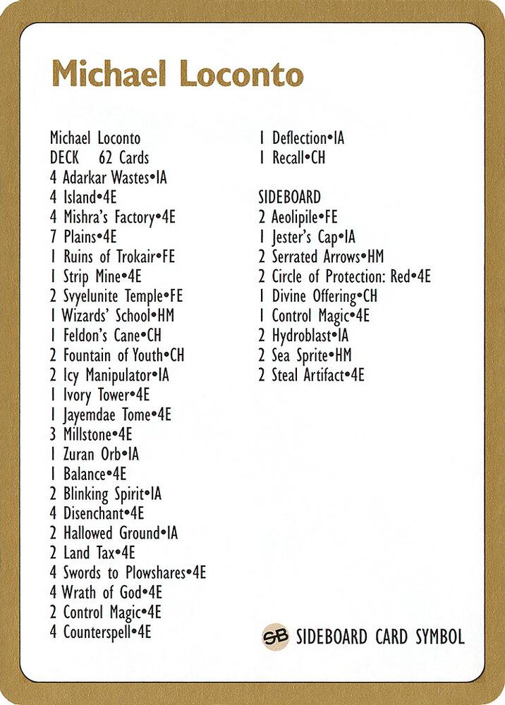 1996 Michael Loconto Decklist Card - World Championship Decks - Magic ...