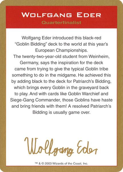 2003 Wolfgang Eder Biography Card - World Championship Decks - Magic ...