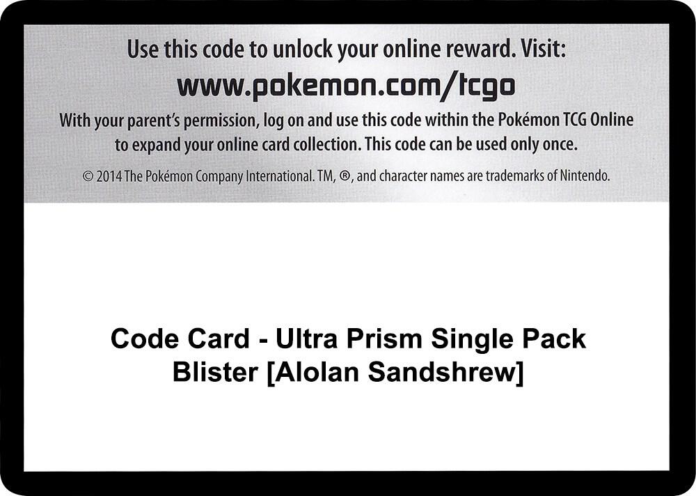 Code Card - Ultra Prism Single Pack Blister [Alolan Sandshrew] - SM ...