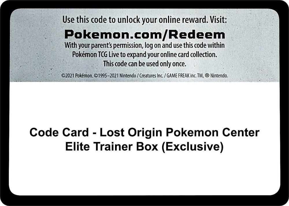 Code Card - Lost Origin Pokemon Center Elite Trainer Box (Exclusive ...