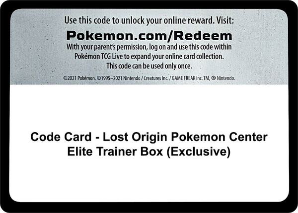 Code Card - Lost Origin Pokemon Center Elite Trainer Box (Exclusive ...