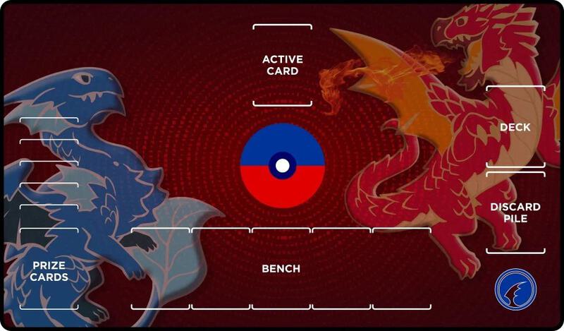 GamerMats Playmat - Red and Blue Dragon with Pokemon Compatible Zones ...