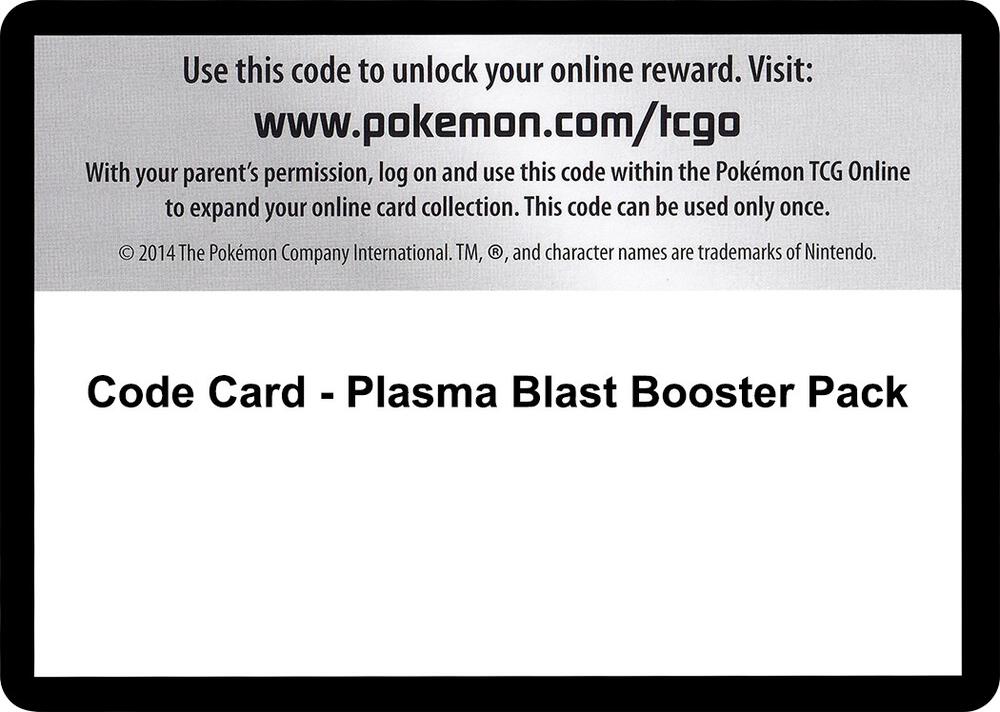 Code Card - Plasma Blast Booster Pack - Plasma Blast - Pokemon ...