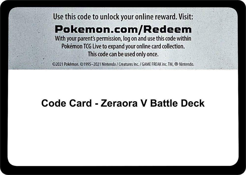 Code Card - Zeraora V Battle Deck - Miscellaneous Cards & Products ...