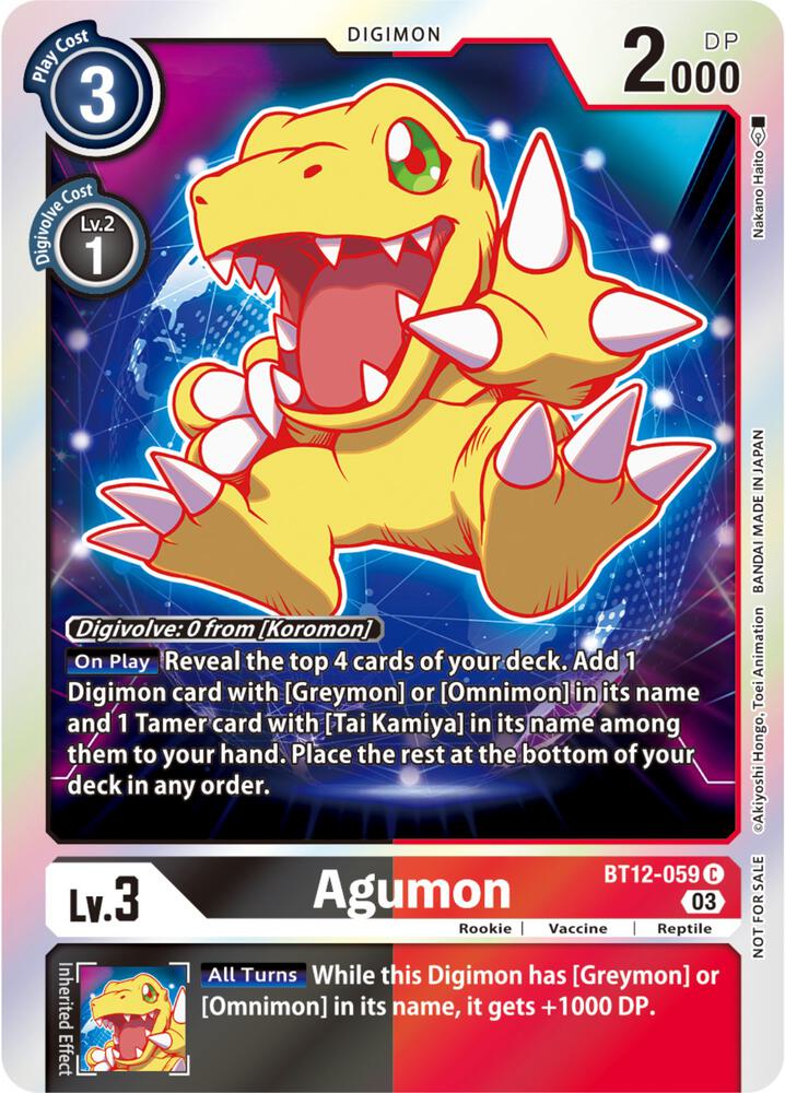 Agumon - BT12-059 (Official Tournament Pack Vol.11) - Across Time - Digimon Card Game ...