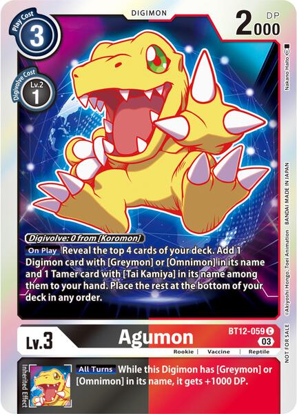 Agumon - BT12-059 (Official Tournament Pack Vol.11) - Across Time ...