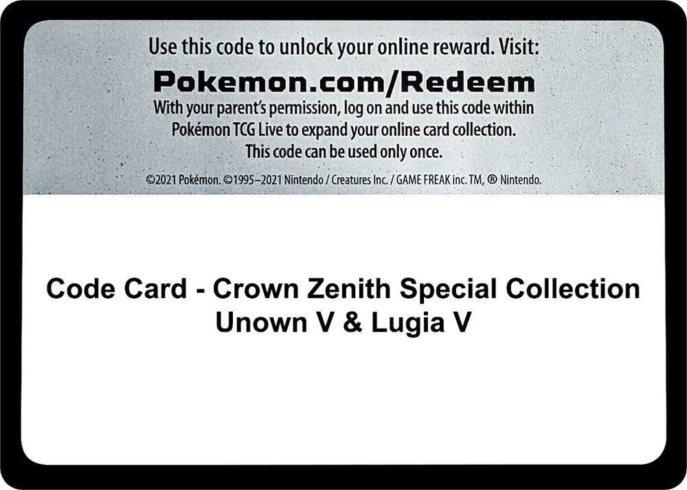 Code Card - Crown Zenith Special Collection [Unown V & Lugia V] - Crown Zenith - Pokemon ...