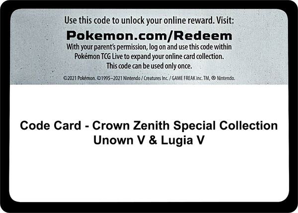 Code Card - Crown Zenith Special Collection [Unown V & Lugia V] - Crown Zenith - Pokemon ...