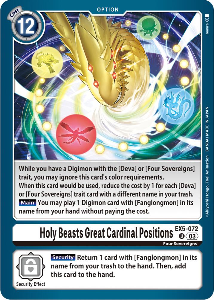 Holy Beasts Great Cardinal Positions - Animal Colosseum - Digimon Card Game