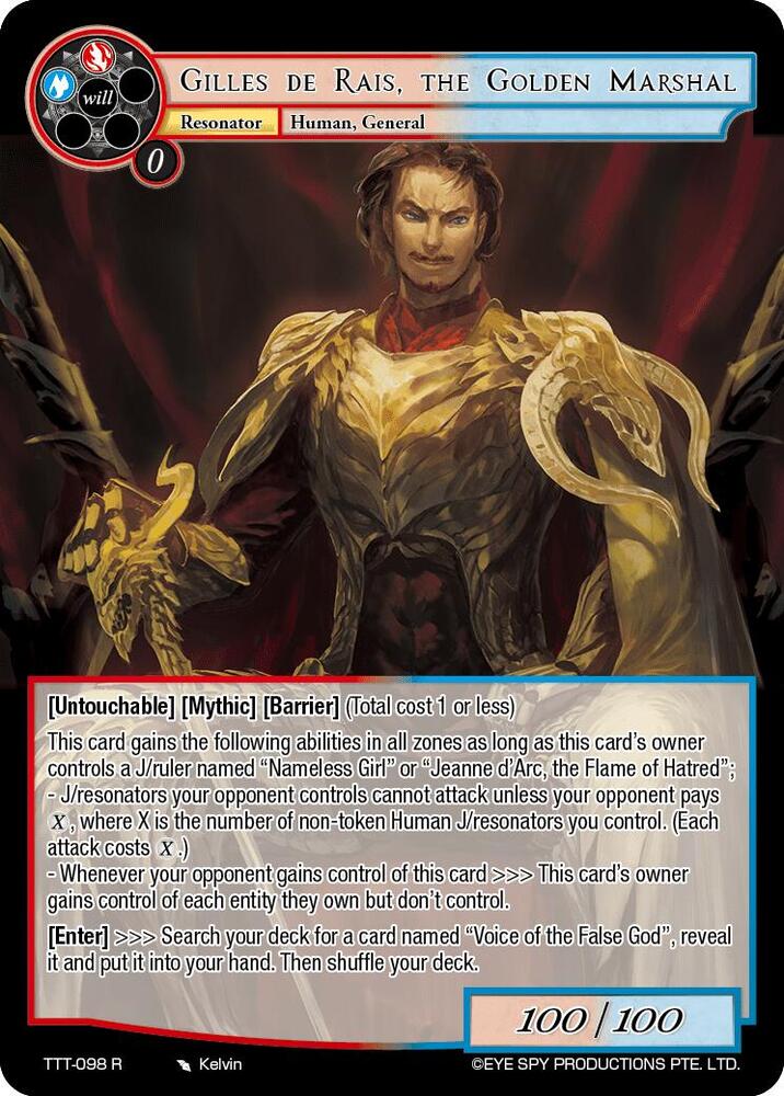 Gilles de Rais, the Golden Marshal - Thoth of the Trinity - Force of Will