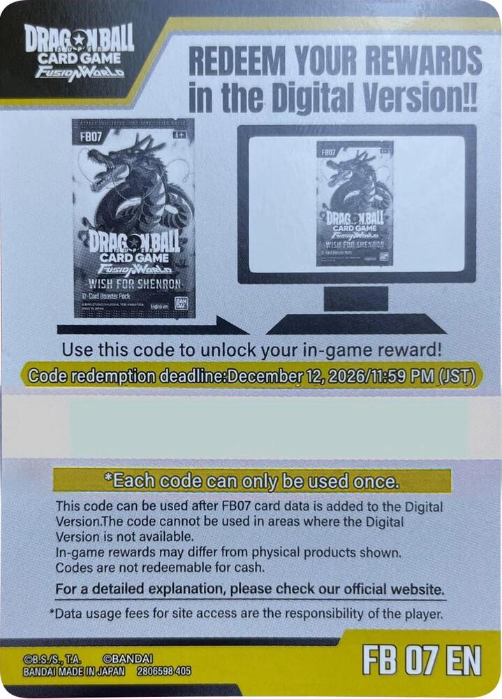 Code Card - Wish For Shenron Booster (FB07) - Wish For Shenron - Dragon ...